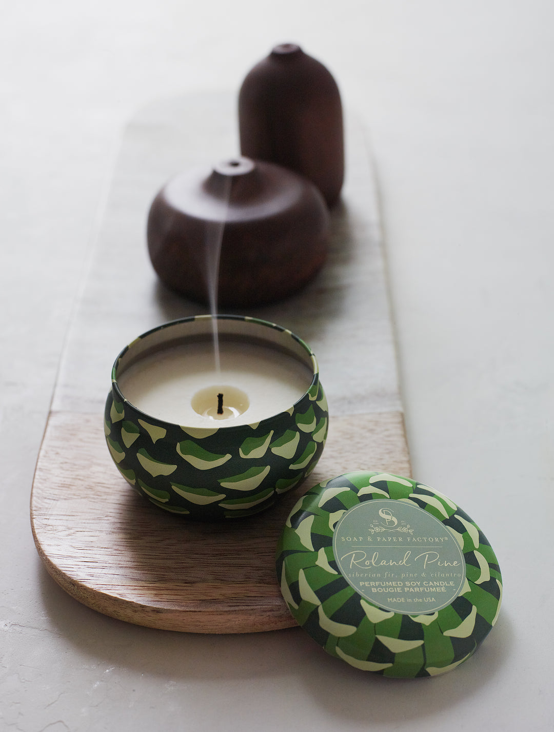 Roland Pine 3oz Soy Candle Tin Made in NY Fir Pine Cilantro Soap Paper Factory